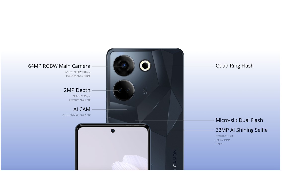 TECNO ចេញលក់ CAMON 20 ជាមួយកាមេរ៉ា 64MP RGBW ，អេក្រង់ AMOLED ...