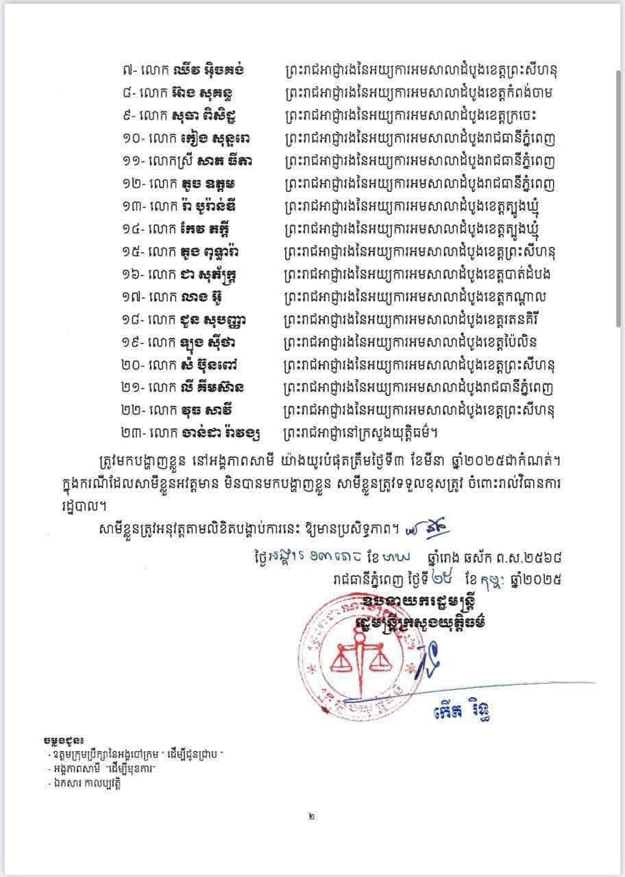 រដ្ឋមន្ត្រីក្រសួងយុត្តិធម៌ ចេញលិខិតបង្គាប់ការទៅព្រះរាជអាជ្ញា ...